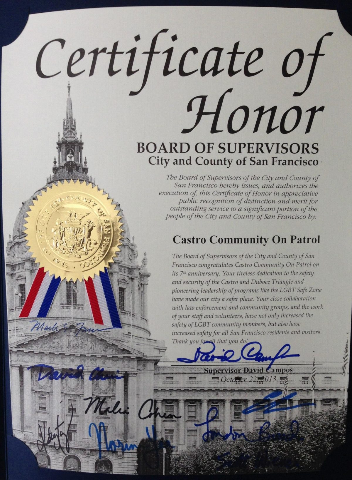 Awards & Honors Received – Castro Community on Patrol